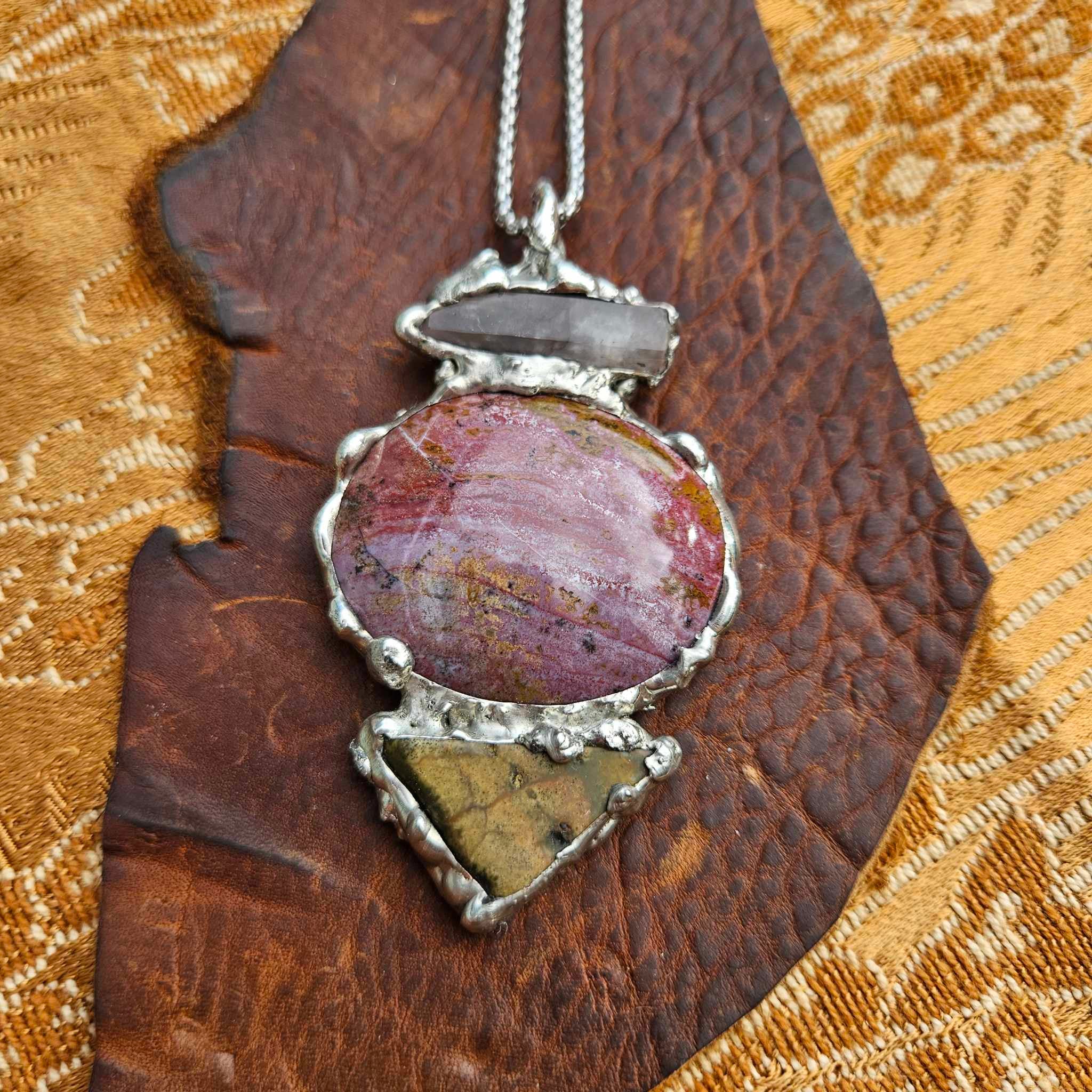 Rare Pink Ocean Jasper, Quartz, and Serpentine Triple Amulet | Lindsey ...